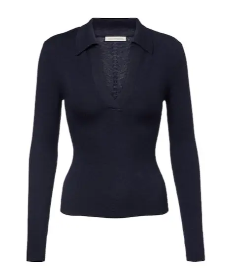 EMILIA WICKSTEAD Austin Ribbed-knit Wool Polo Sweater - Black