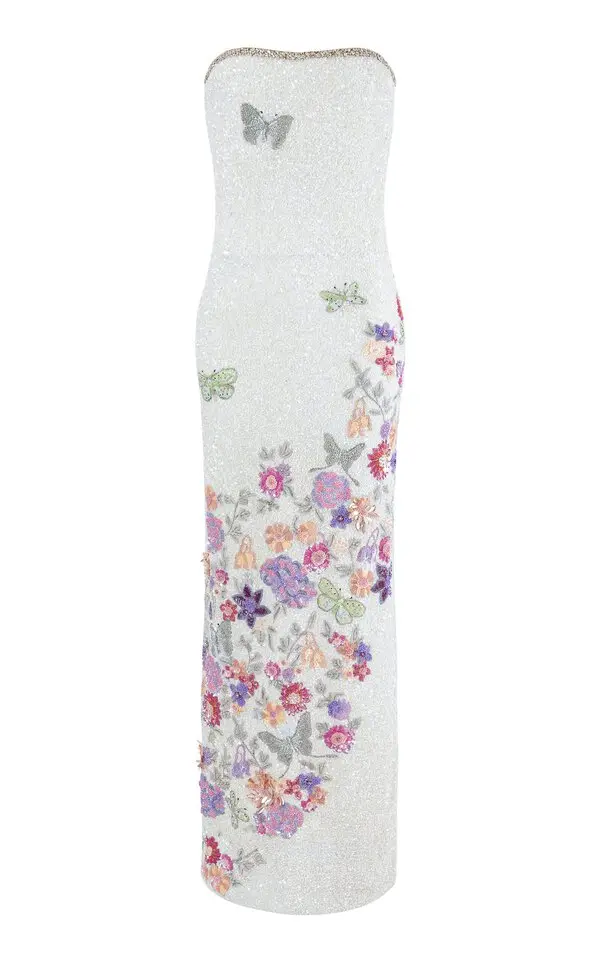 LA FUORI Bianca Moonlight Floral Embellished Tulle Midi Dress