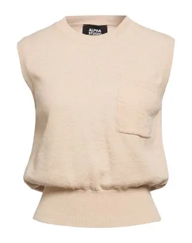 Alpha Studio Sleeveless Crewneck Sweater With Pocket - Sand