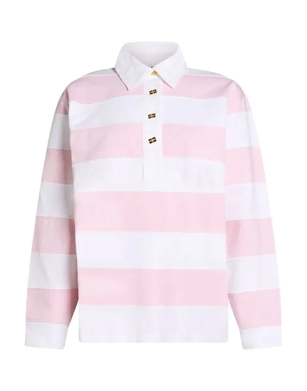 GANNI Organic Cotton Striped Long Sleeve Polo Shirt