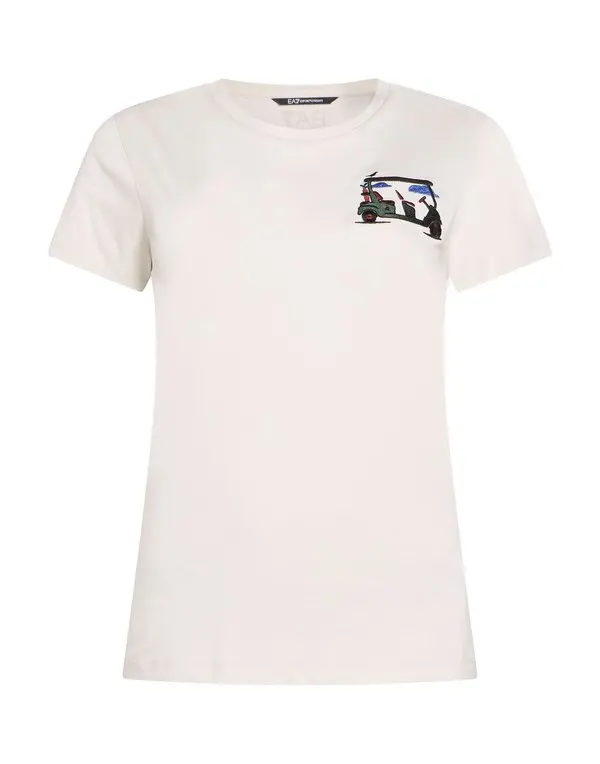 EA7 Cotton T-shirt With Appliqu - Beige