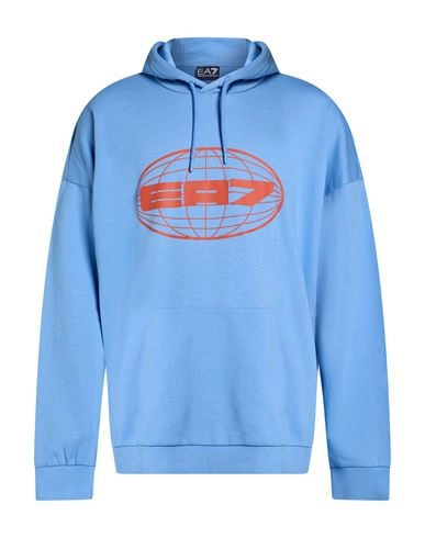 EA7 Graphic Globe" Cotton French Terry Hoodie - Blue