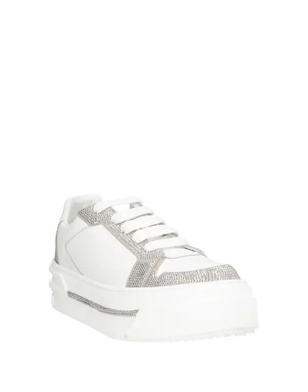 Rene Caovilla Calfskin Embellished Flatform Sneakers - Silver