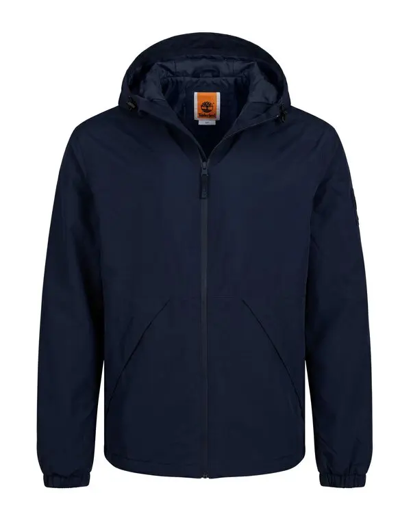 Timberland Khaki Nylon Hooded Jacket With Logo Detail - Navy