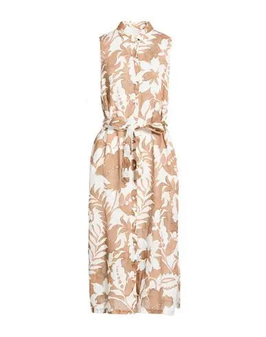 120% Lino Linen Floral Print Midi Shirt Dress - Beige