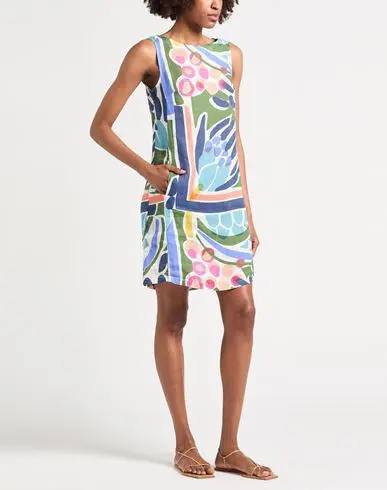 120% Lino Linen Multicolor Scoop Neck Mini Dress