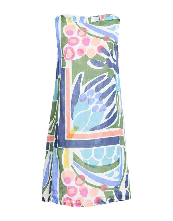 120% Lino Linen Multicolor Scoop Neck Mini Dress