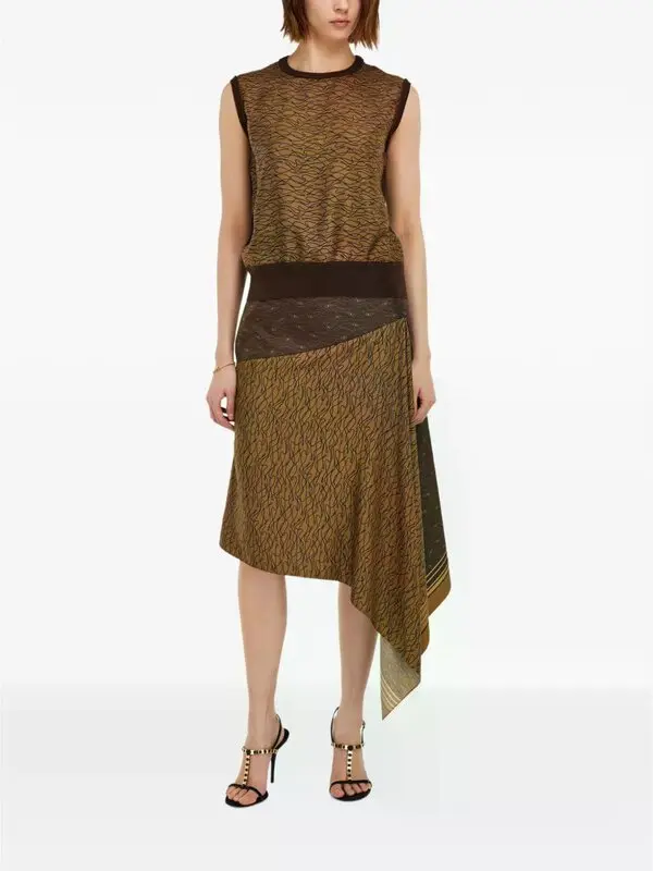 FERRAGAMO Sleeveless Knit Top With Silk Panel - Brown