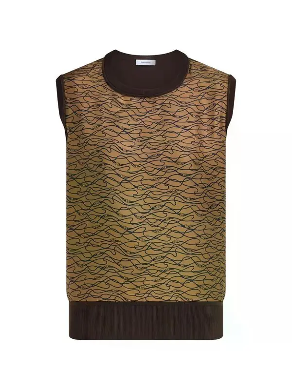 FERRAGAMO Sleeveless Knit Top With Silk Panel - Brown