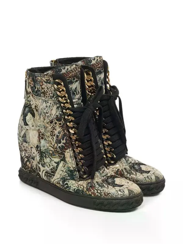 Casadei Brocade Wedge Sneakers With Chain-link Detailing