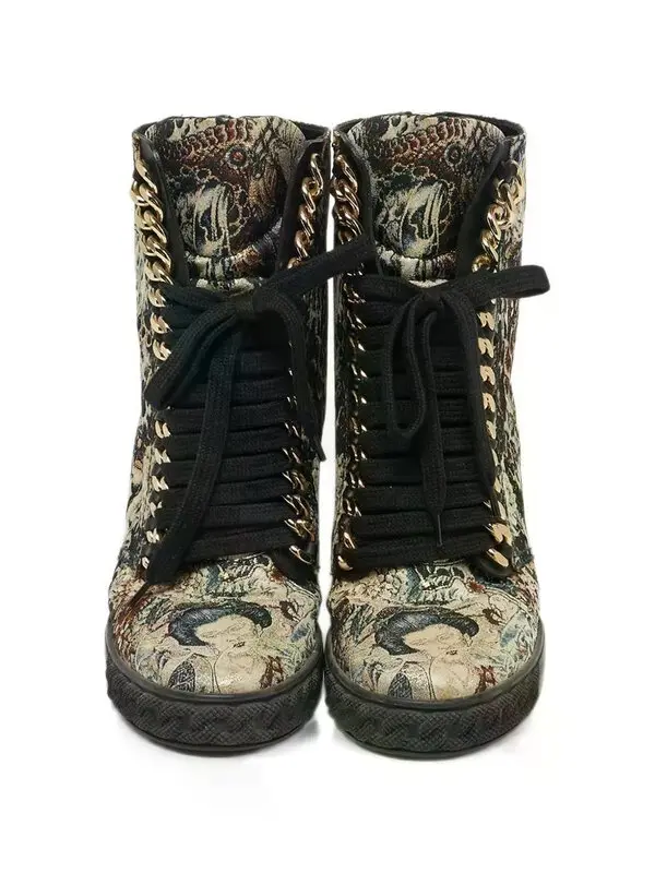 Casadei Brocade Wedge Sneakers With Chain-link Detailing
