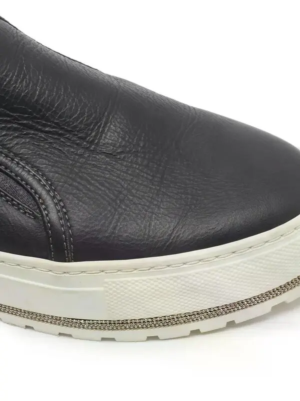 Brunello Cucinelli Black Leather Monili Chain Embellished Slip-on Sneakers