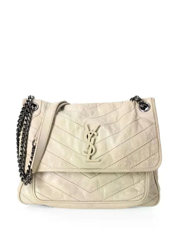 Saint Laurent Niki Crinkled Shoulder Bag - White