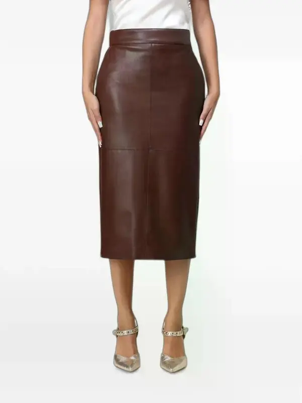 Elisabetta Franchi Pencil Midi Skirt With Hook-and-eye Detail - Brown