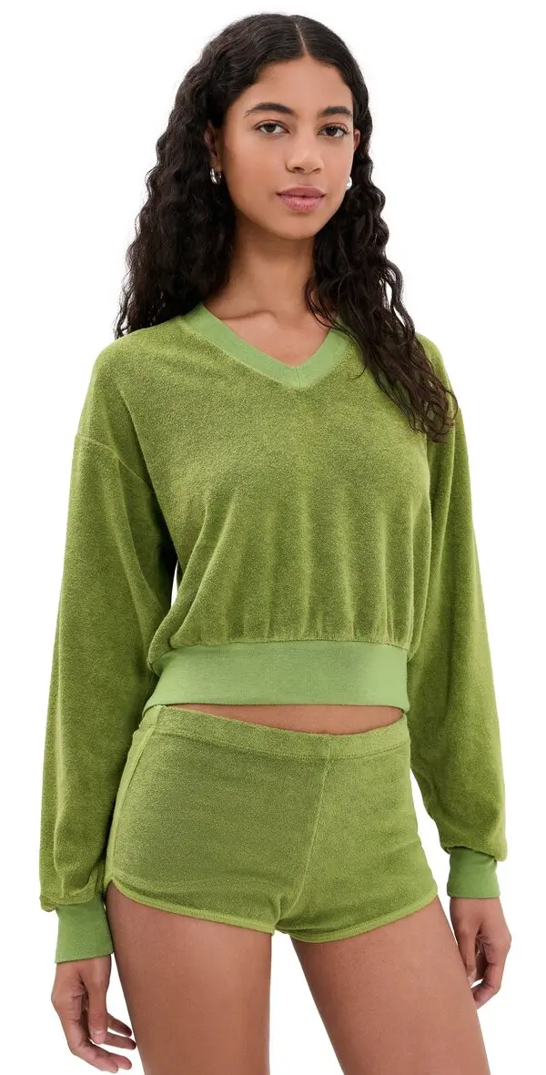 Eterne Cropped V Neck Sweatshirt - Fern