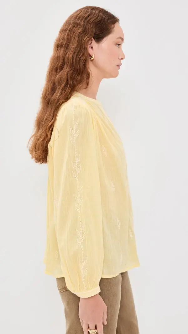 Ba&sh Fedora Shirt With Allover Leaf Embroidery