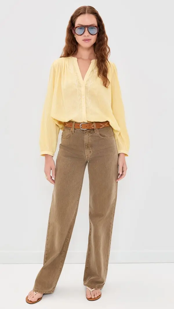 Ba&sh Fedora Shirt With Allover Leaf Embroidery