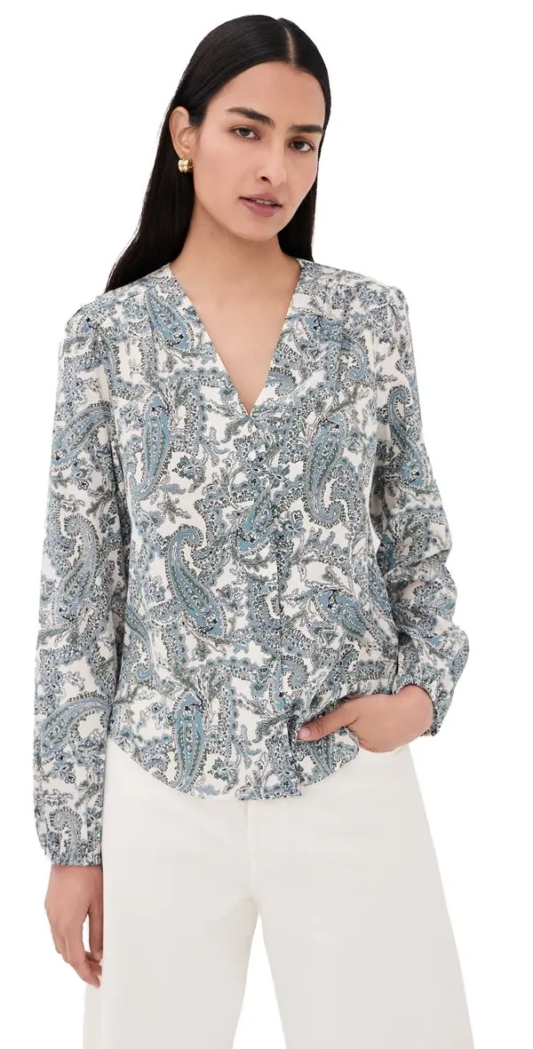Veronica Beard Farah Paisley Print Blouse - Ecru Multi