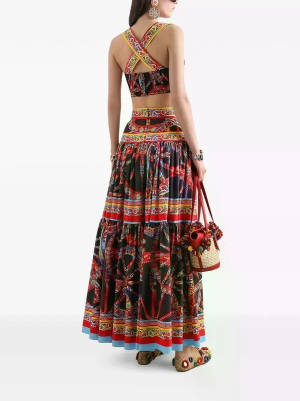 Dolce & Gabbana Carretto Print Poplin Long Skirt - Black