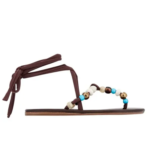 ANCIENT GREEK SANDALS Katia Beads Strappy Flat Sandals - Brown