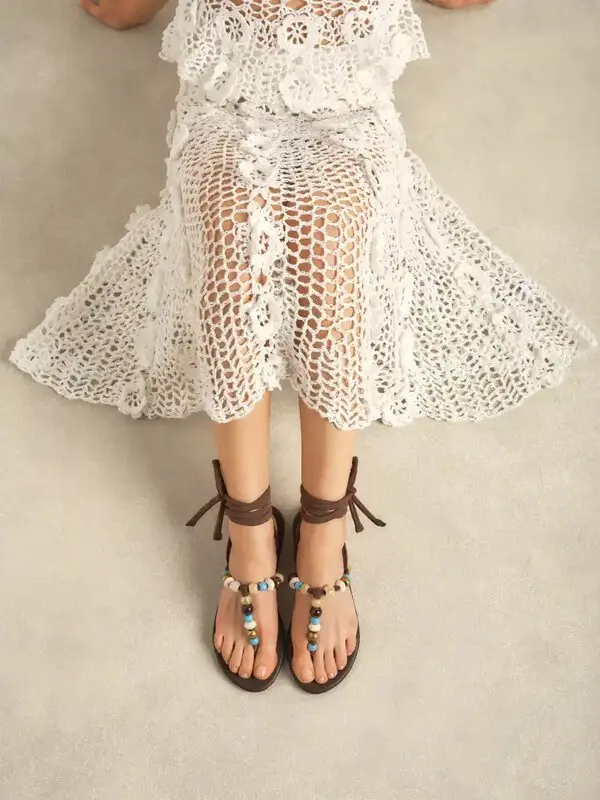 ANCIENT GREEK SANDALS Katia Beads Strappy Flat Sandals - Brown
