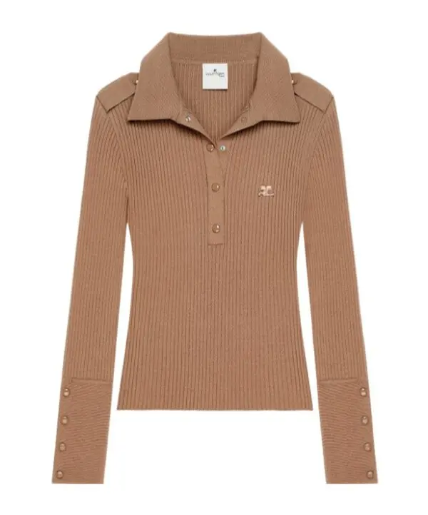 COURREGES Rib-knit Long-sleeve Polo Shirt