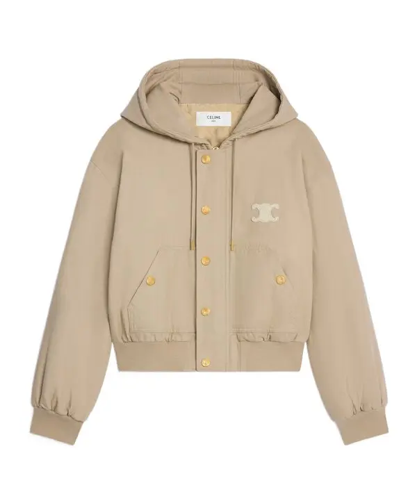 Celine Triomphe Blouson Jacket In Oxford Cotton - Beige