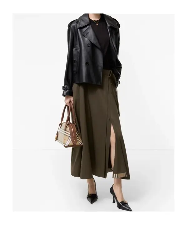 Burberry Belted Twill Midi Skirt - Bright Caper