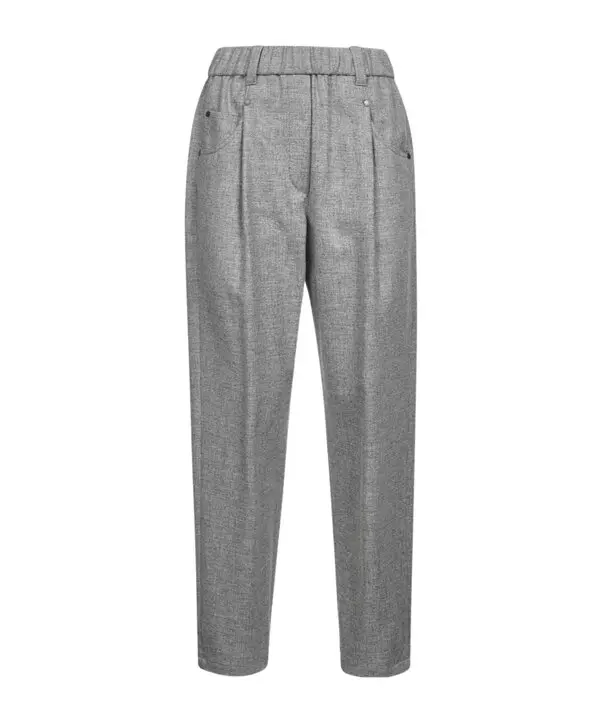 Brunello Cucinelli Monili Detailed Straight Leg Trousers - Gray