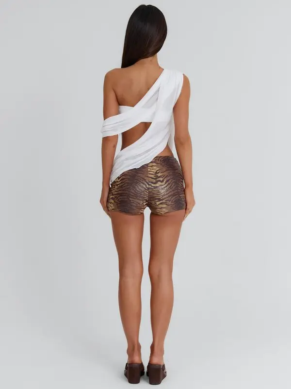 OUTCAST Sylvee Crop Top Asymmetrical Draped Mesh
