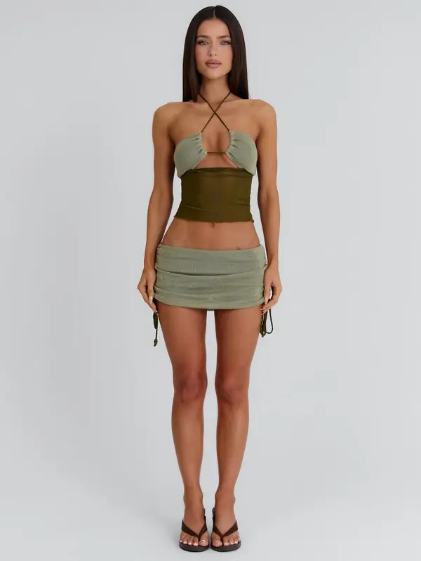 OUTCAST Aubri Khaki Knit Shorts - Green