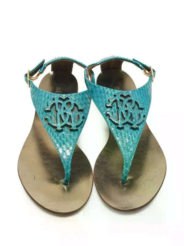 Roberto Cavalli Python-embossed Thong Sandals