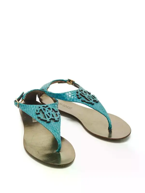 Roberto Cavalli Python-embossed Thong Sandals