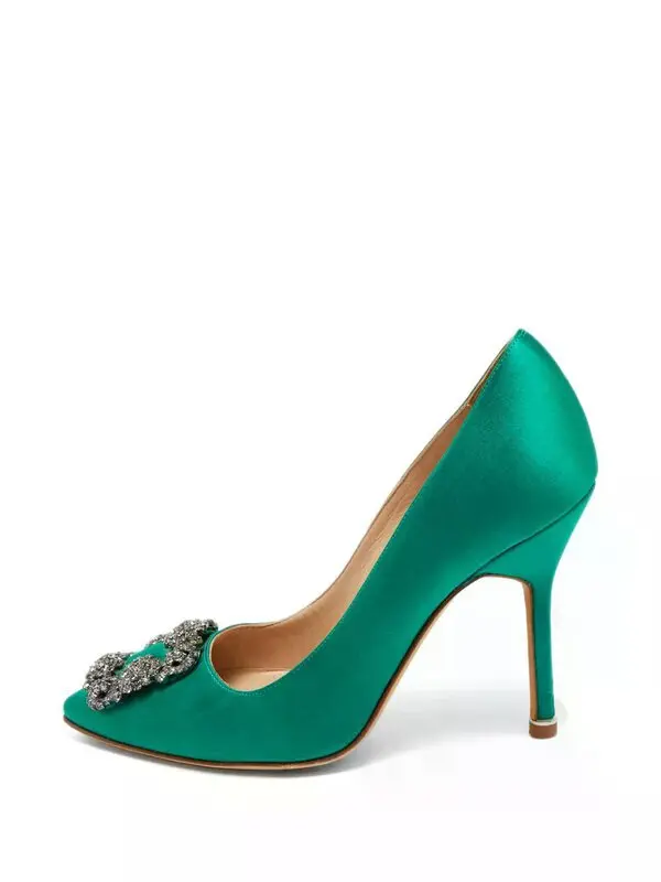 Manolo Blahnik Satin Crystal-embellished Pointed Toe Stiletto Heel Pumps - Green