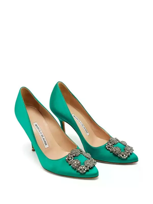 Manolo Blahnik Satin Crystal-embellished Pointed Toe Stiletto Heel Pumps - Green