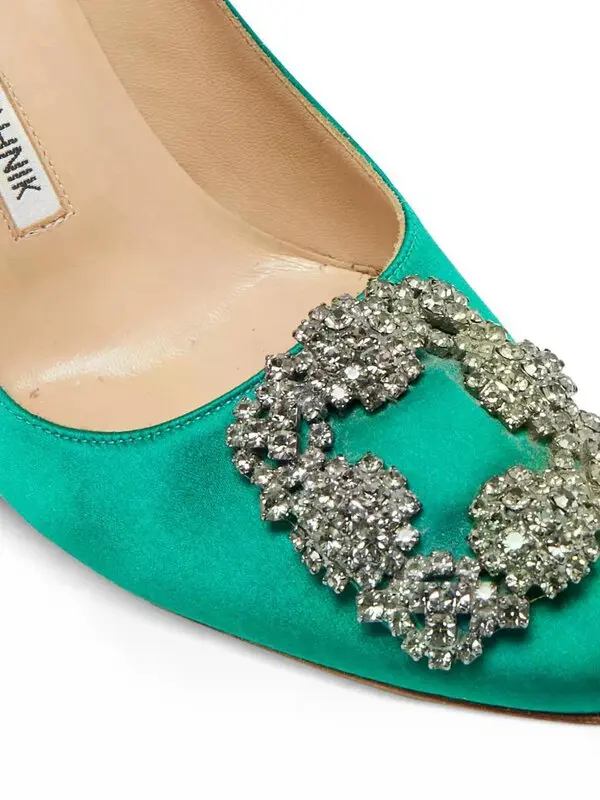 Manolo Blahnik Satin Crystal-embellished Pointed Toe Stiletto Heel Pumps - Green