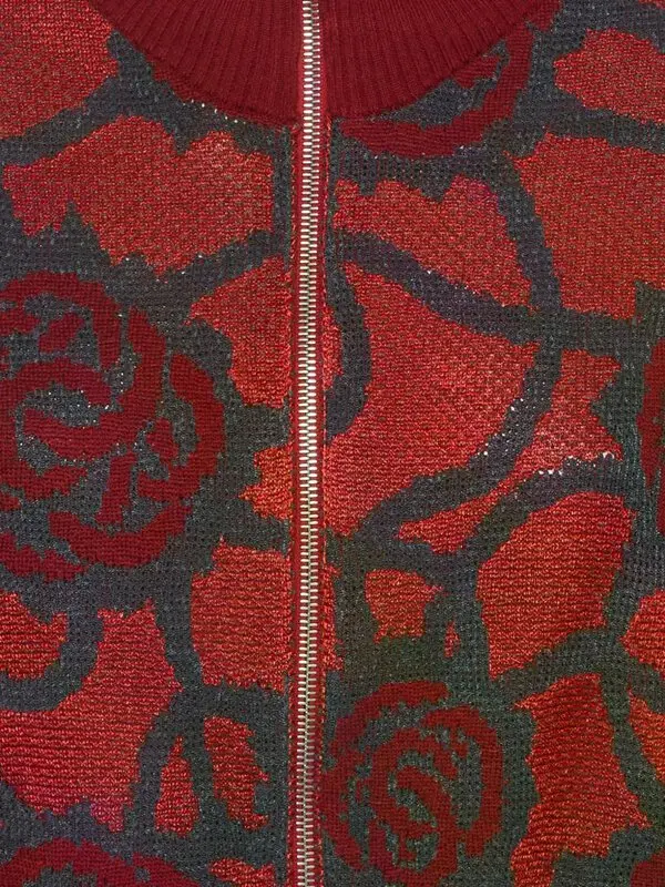 Diane Von Furstenberg Rose Pattern Zip-up Sweater