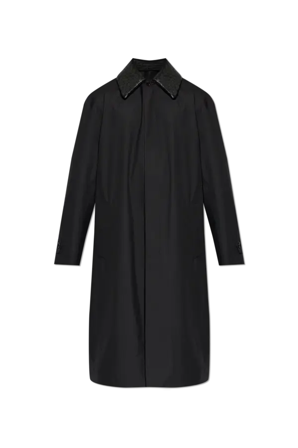 Bottega Veneta Coat With A Detachable Leather Collar - Black