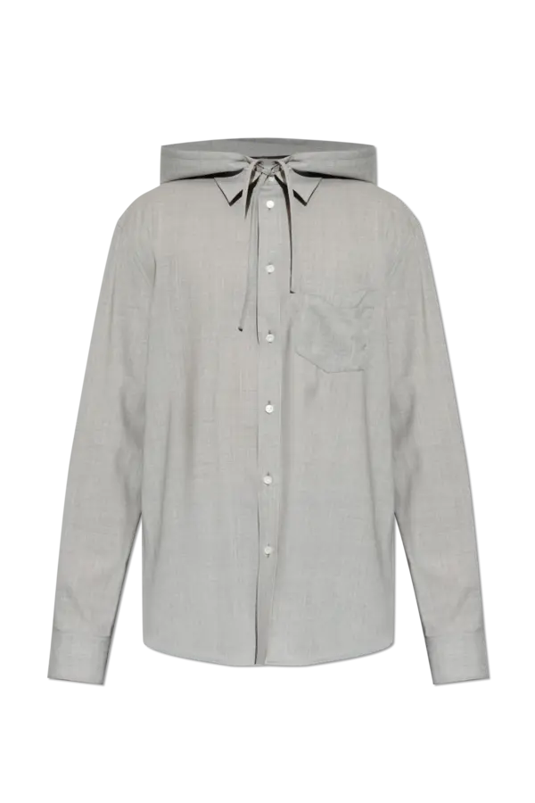 Bottega Veneta Wool Shirt With Detachable Hood - Grey