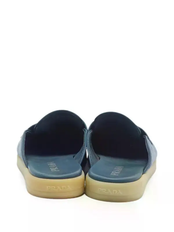 Prada Suede Flat Mules With Logo Plaque