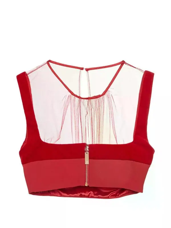 Elisabetta Franchi Velvet Crop Top With Tulle Panels