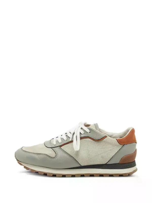 Brunello Cucinelli Grey Suede Paneled Lace-up Sneakers