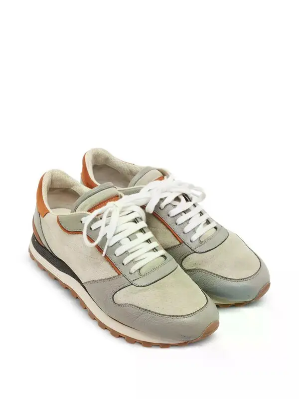 Brunello Cucinelli Grey Suede Paneled Lace-up Sneakers