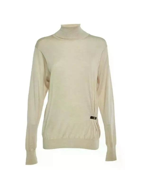 Celine Beige Knitted Texture Turtleneck Long Sleeves Sweater