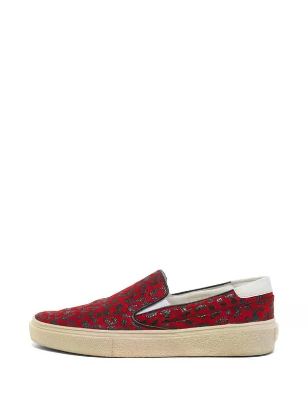 Saint Laurent Leopard Print Suede Slip-on Sneakers