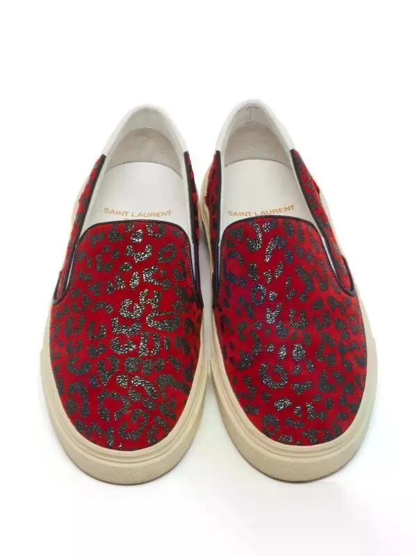 Saint Laurent Leopard Print Suede Slip-on Sneakers