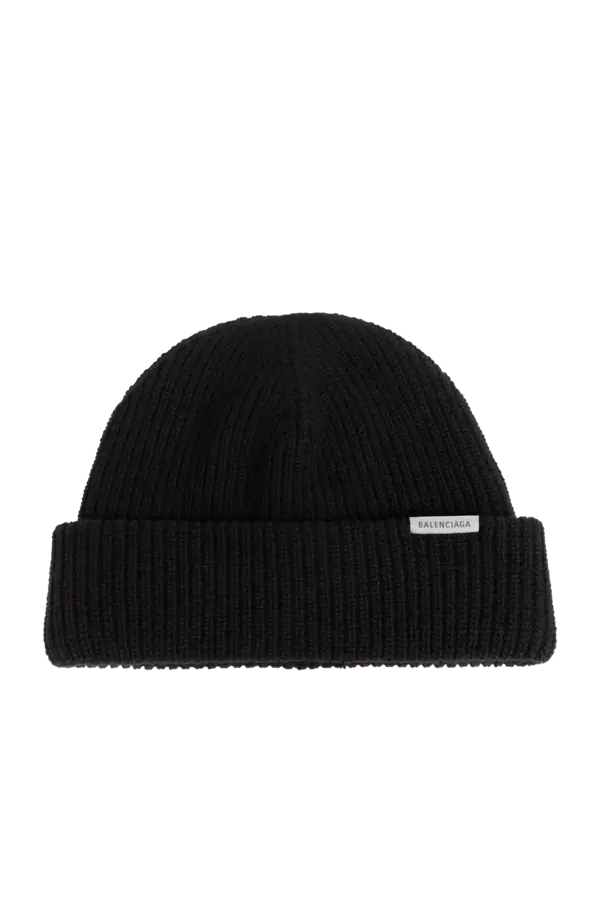 Balenciaga Wool Beanie With Logo - Black