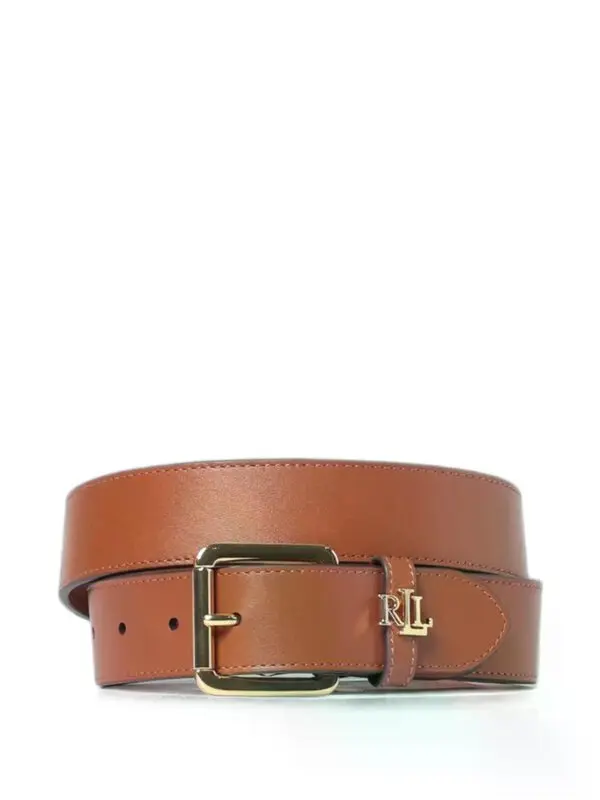 Ralph Lauren Logo Plaque Leather Belt - Brown