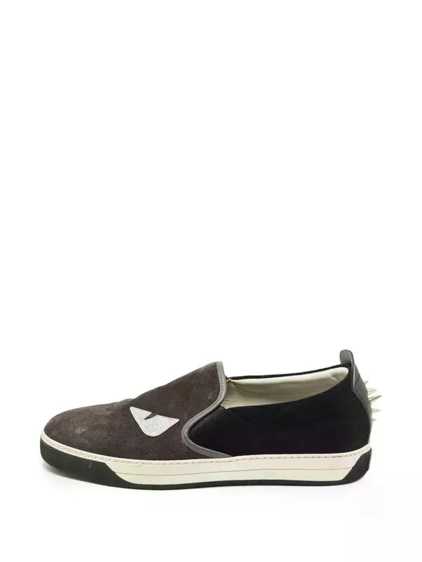Fendi Monster Eyes Motif Slip-on Sneakers - Brown