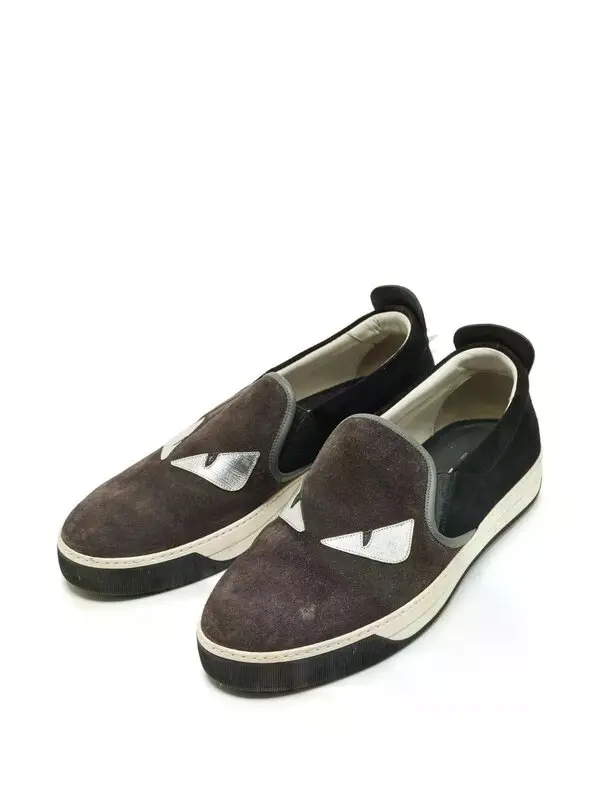 Fendi Monster Eyes Motif Slip-on Sneakers - Brown